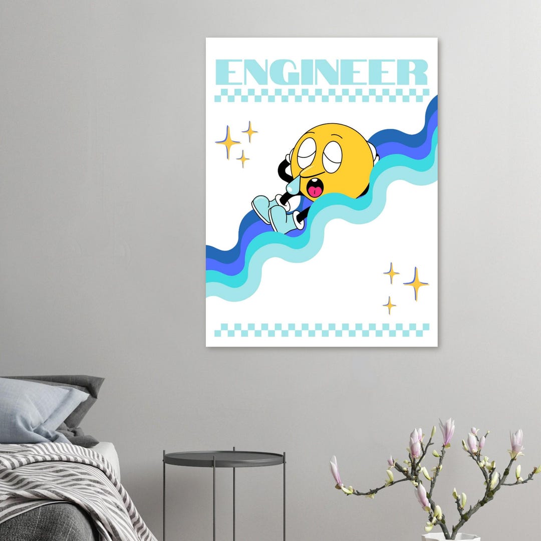 Retro Engineering Poster | Icy Blue Sleepy Matte Paper Poster - Etsy