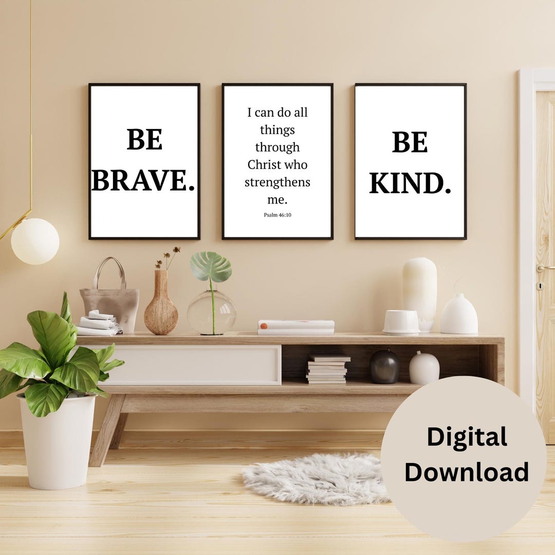 Be Brave Be Kind Christian Wall Art Set of 3 Bible Verse Printable ...