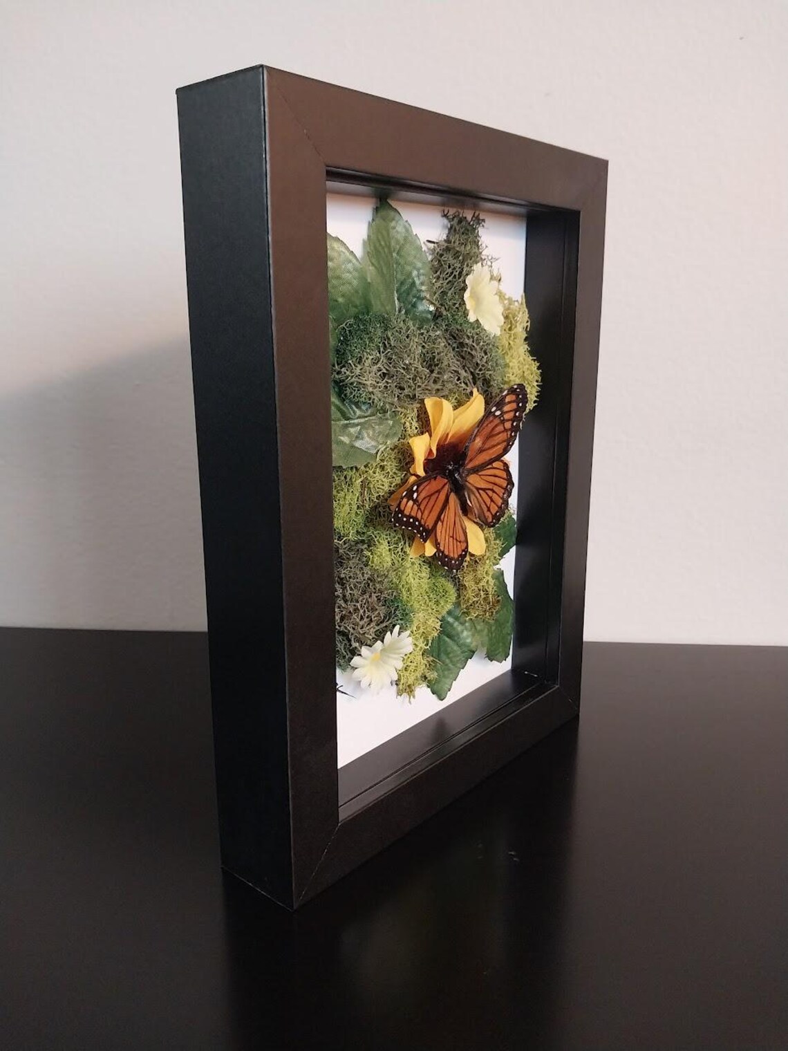 Real Monarch Butterfly Framed Design With Moss and Fake Flowers - Etsy
