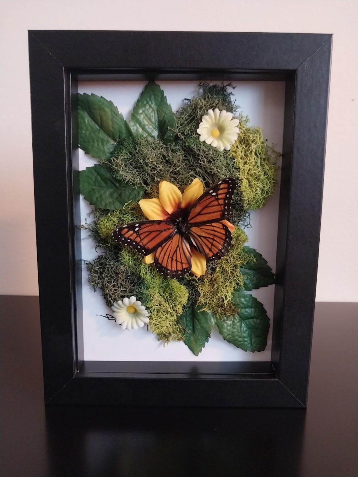 Real Monarch Butterfly Framed Design With Moss and Fake Flowers - Etsy