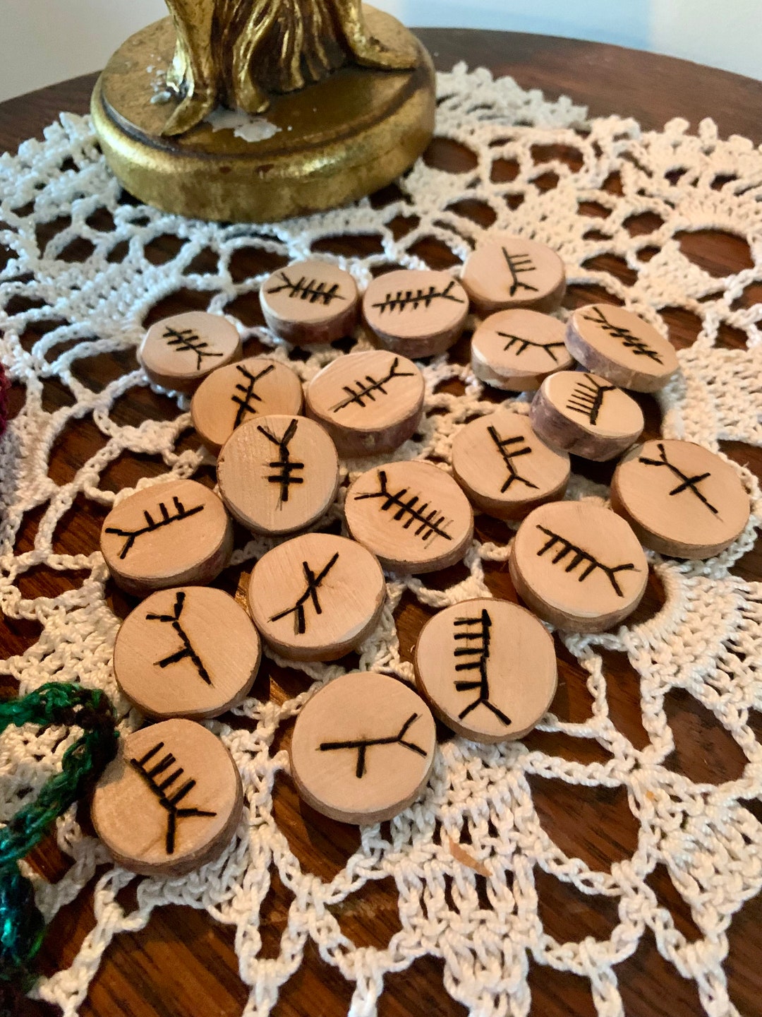 Ogham Runes Set in Handmade Crochet Silk Drawstring Bag - Etsy