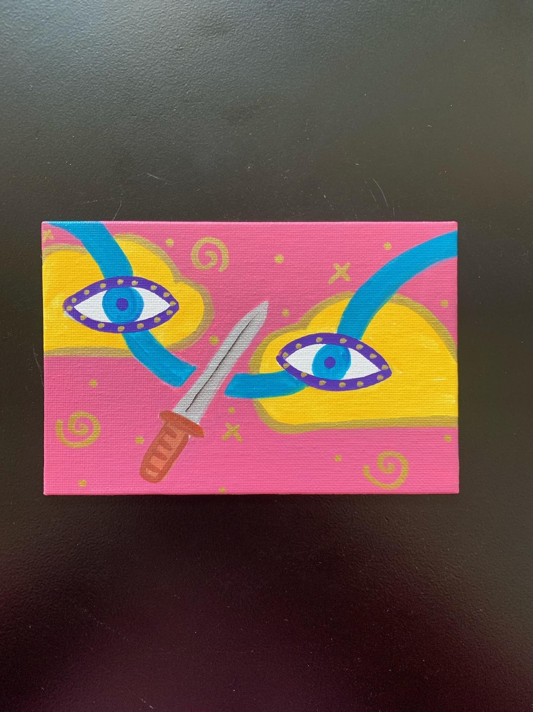 Cord Cutting, 4x6 Mini Painting, Original Folk Art Painting, Becca Cook ...
