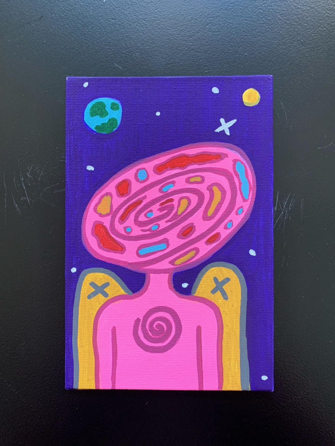 Galaxy Face, 4x6 Mini Painting, Original Folk Art Painting, Becca Cook ...