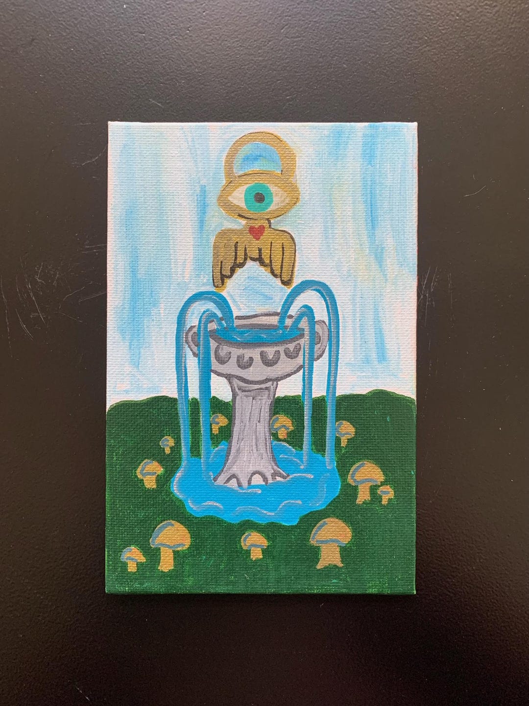 Ace of Cups is A Birdbath, 4x6 Mini Painting, Original Folk Art ...