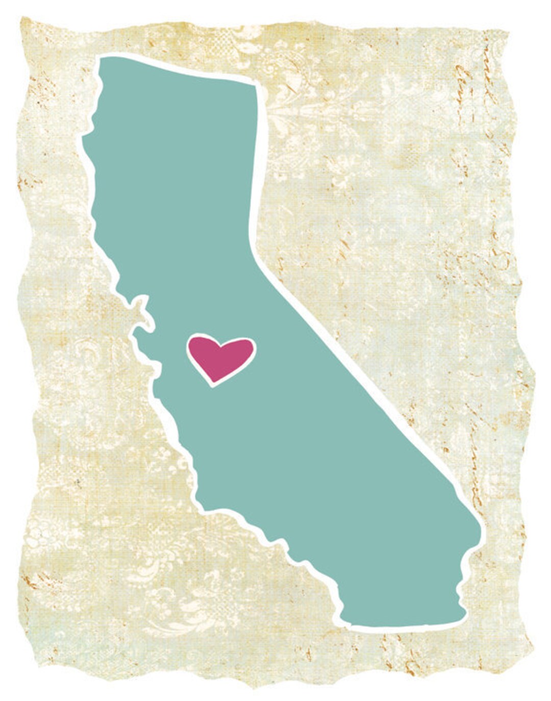 Vintage Map Style Customized State or Country Print - California Style ...