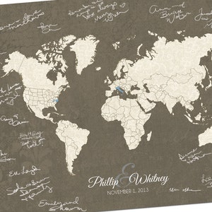 Custom World Map, Custom Map Gift, Personalized Map, Wedding Guest Book ...
