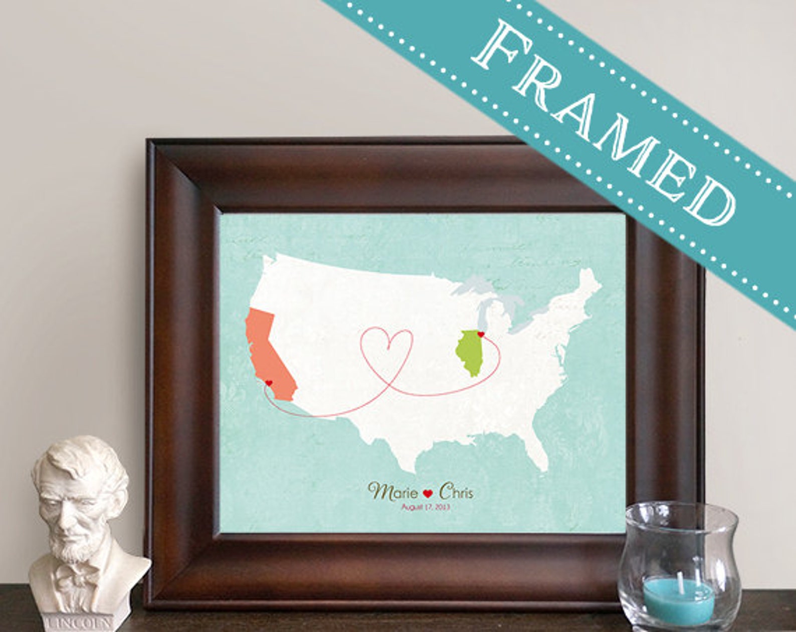 Custom Map Gift Personalized Gift 5x7 or 8x10 FRAMED - Etsy