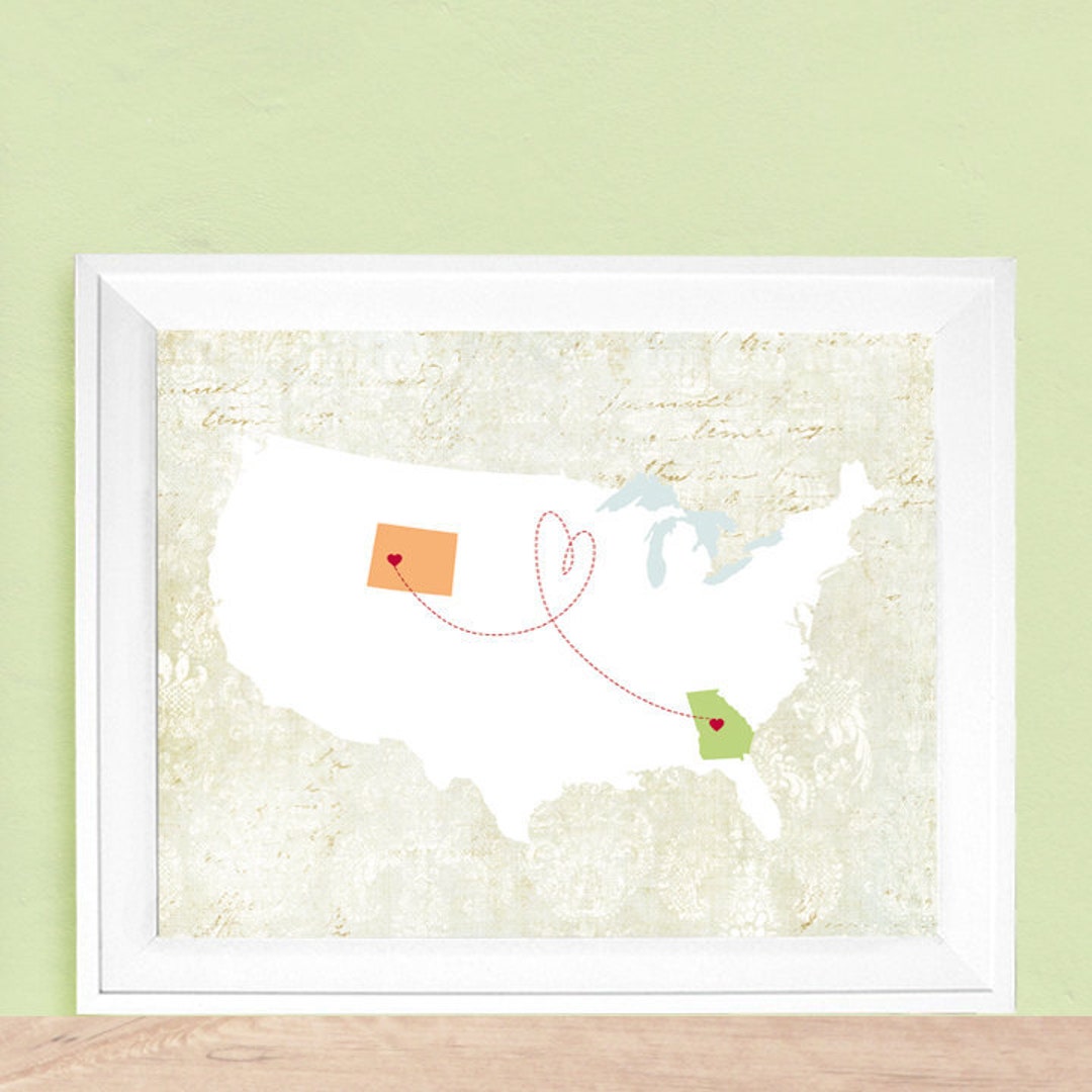 USA Map Gift, Friend Gift, Vintage Style Map, Customized Map, Wedding ...