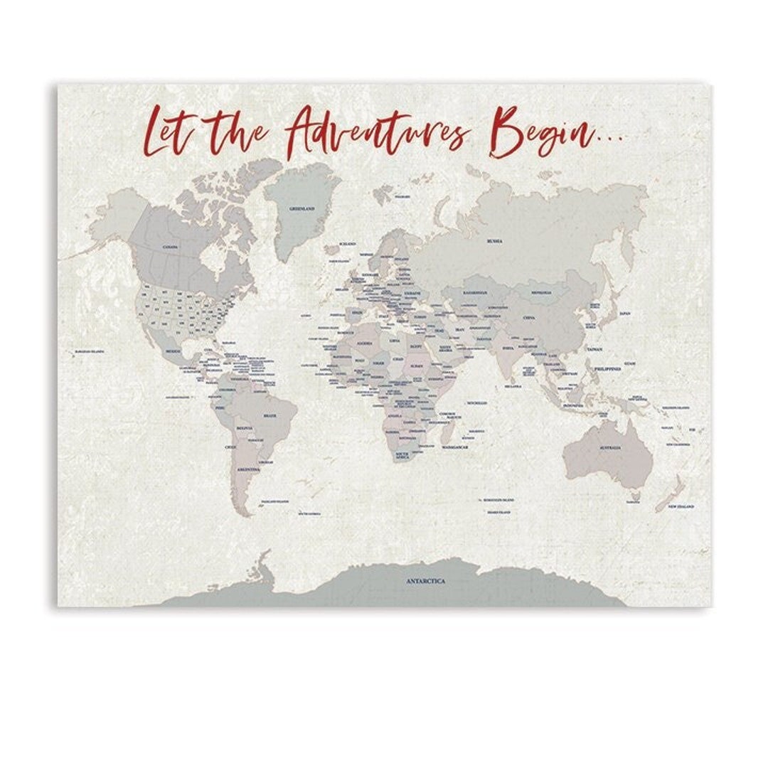 World Adventure Travel Map With Map Pins Mark Your Travels as You Go - Etsy