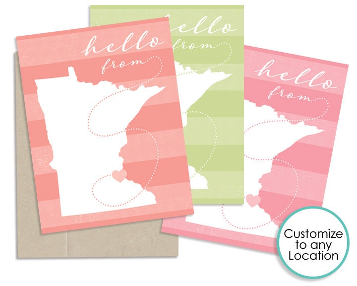 Custom State or Country Note Cards or Greeting Cards, Travel Note Cards ...