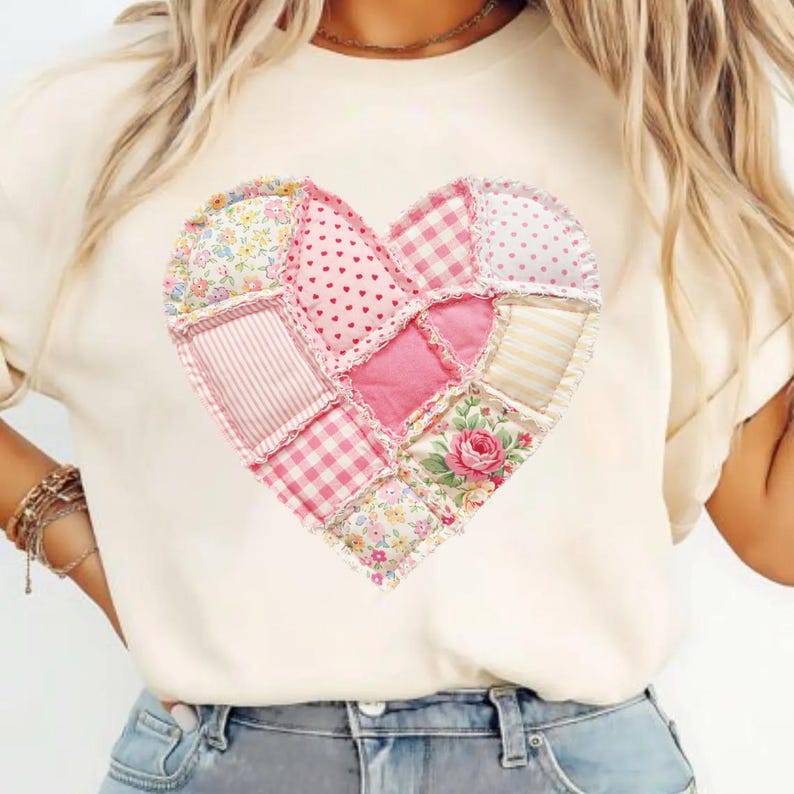 Cottagecore Valentine Rag Quilt Heart PNG, Couple Shirt Design (set of ...