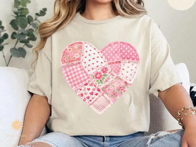 Cottagecore Valentine Rag Quilt Heart PNG, Couple Shirt Design (set of ...