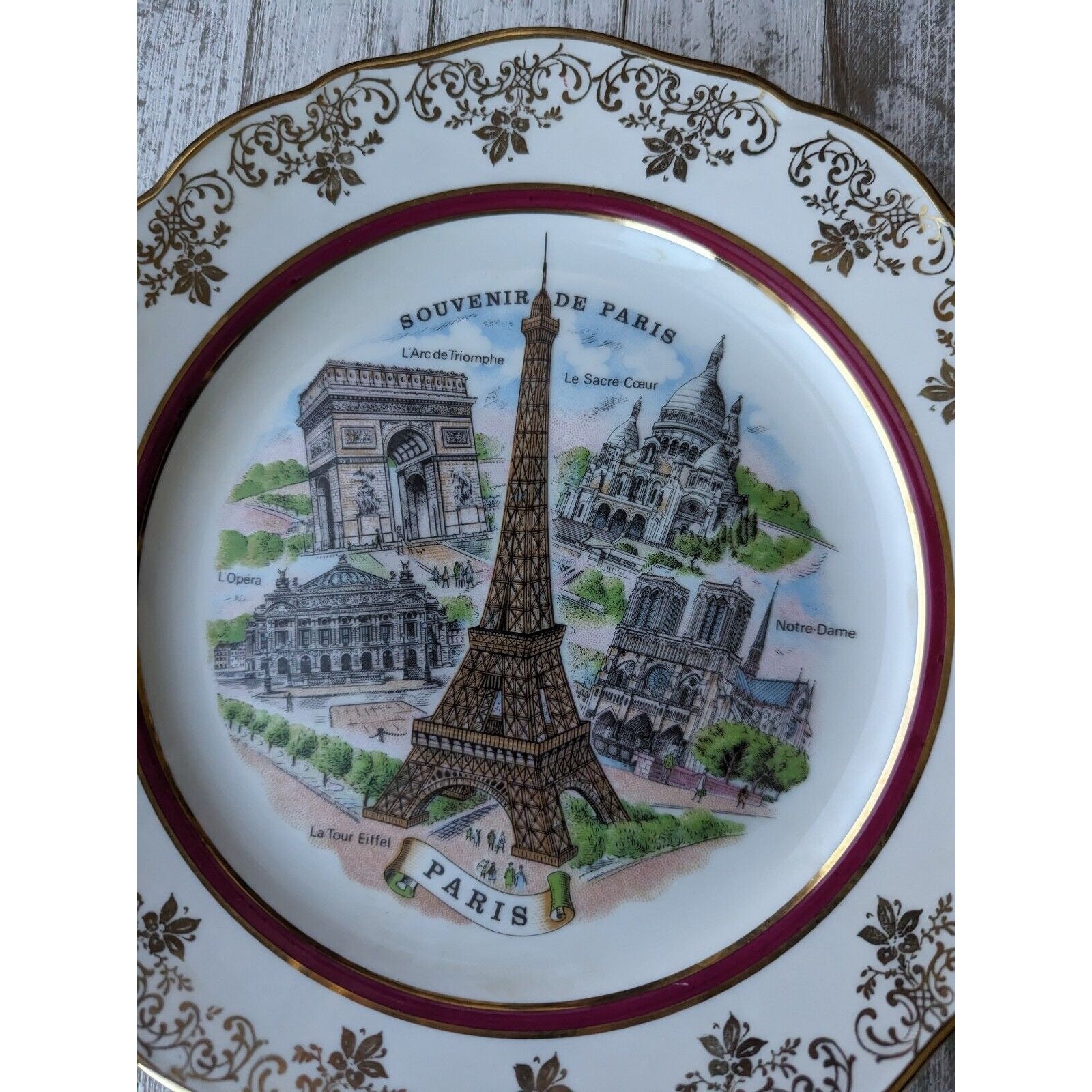 Vintage Limoges Porcelain Eiffel Tower Notre Dame Paris Souvenir Plate ...