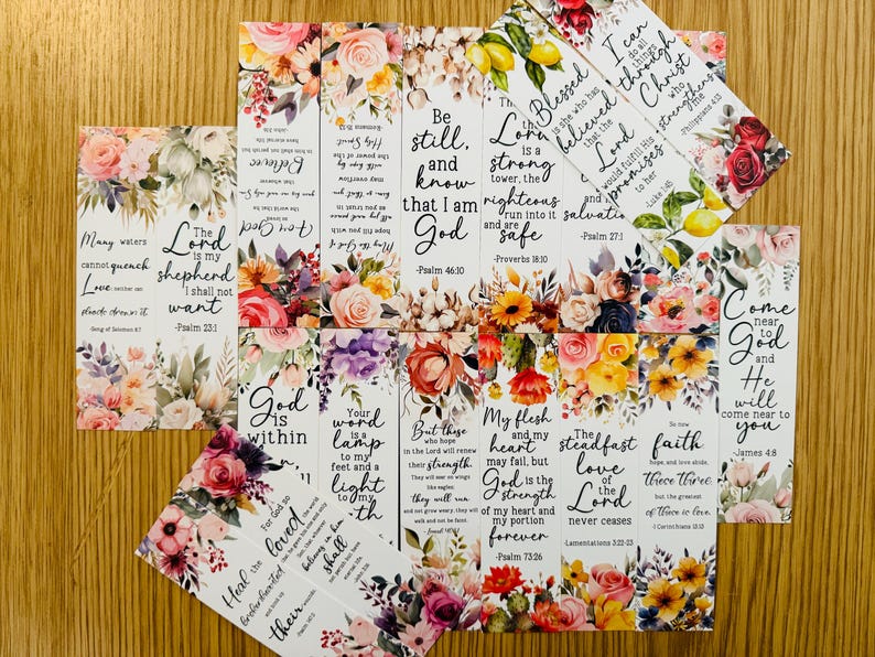 30pcs Floral Bible Verse Bookmarks Christian Scripture Page Markers ...