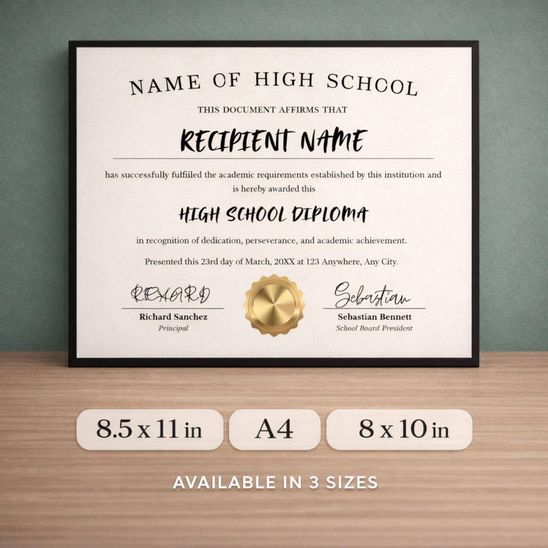 Editable Homeschool Diploma Template, Graduation Certificate (digital ...