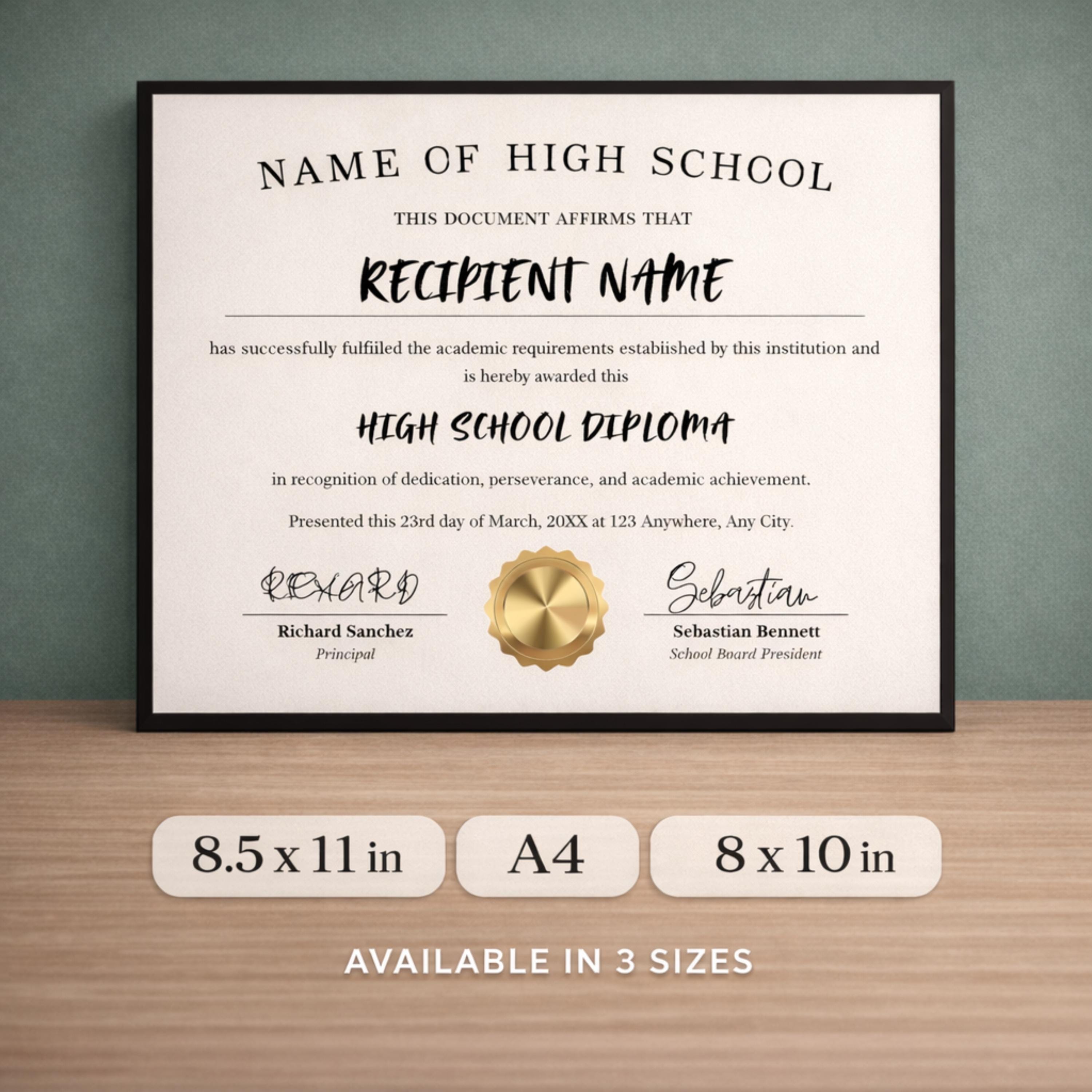 Editable High School Diploma Template, Graduation Certificate Printable ...