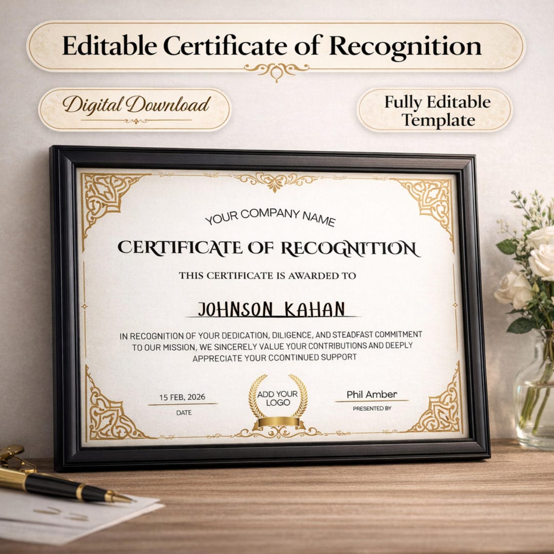 Certificate of Recognition Template Canva, Gold Certificate of ...