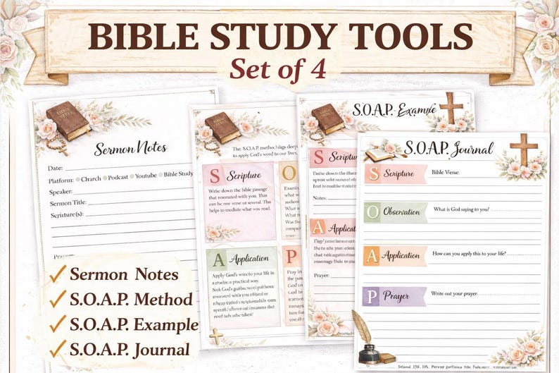 Bible Study Christian Printable Bundle | SOAP Method Printable | Sermon ...