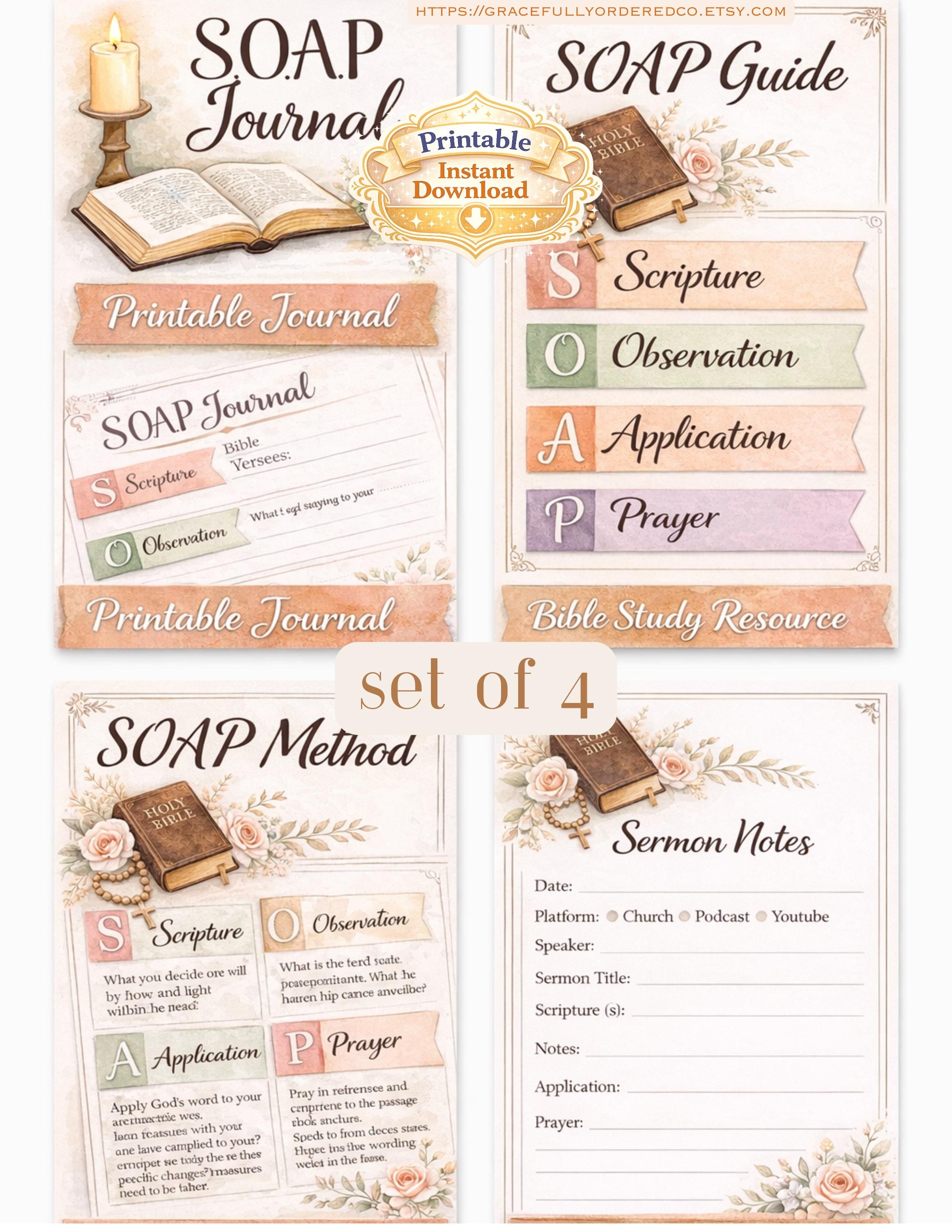 Bible Study Christian Printable Bundle | SOAP Method Printable | Sermon ...