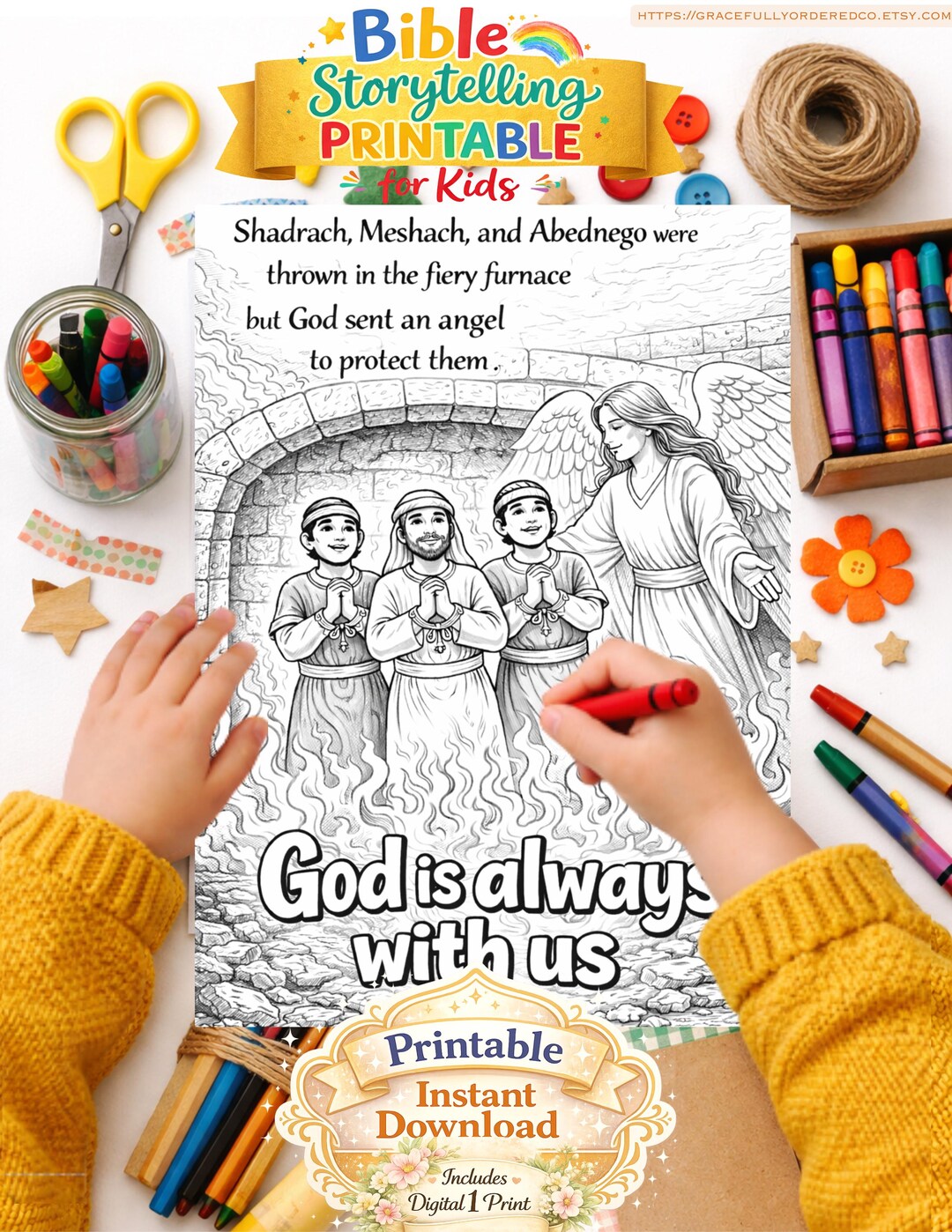 Buy Fiery Furnace Bible Coloring Page | Kids Christian Affirmation ...