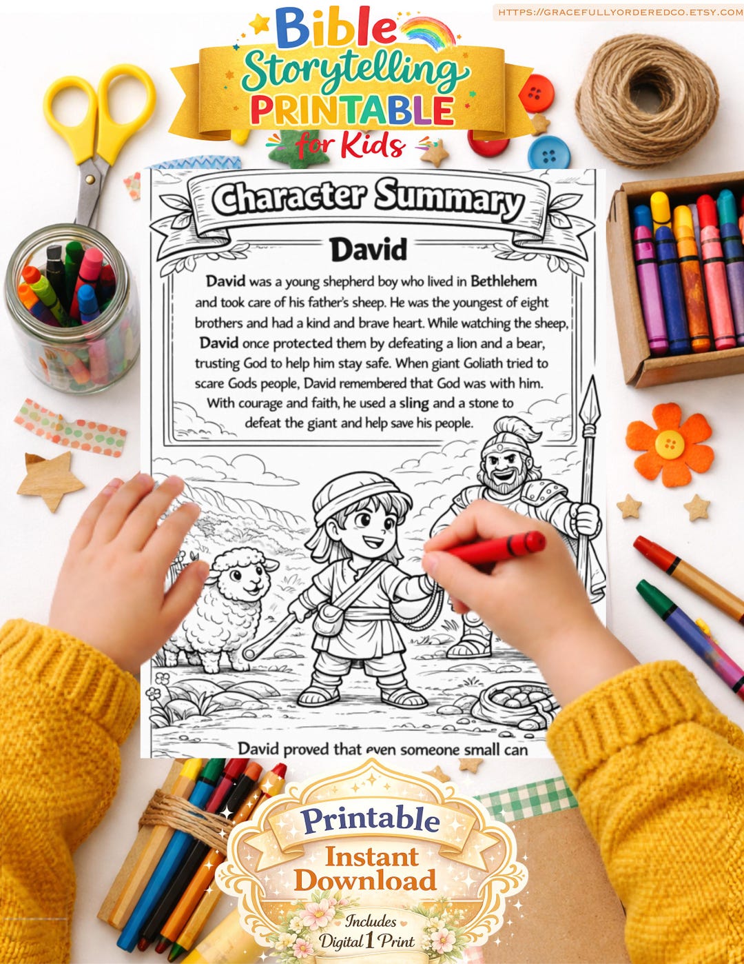 David Bible Character Coloring Page | Christian Kids Printable | Bible ...