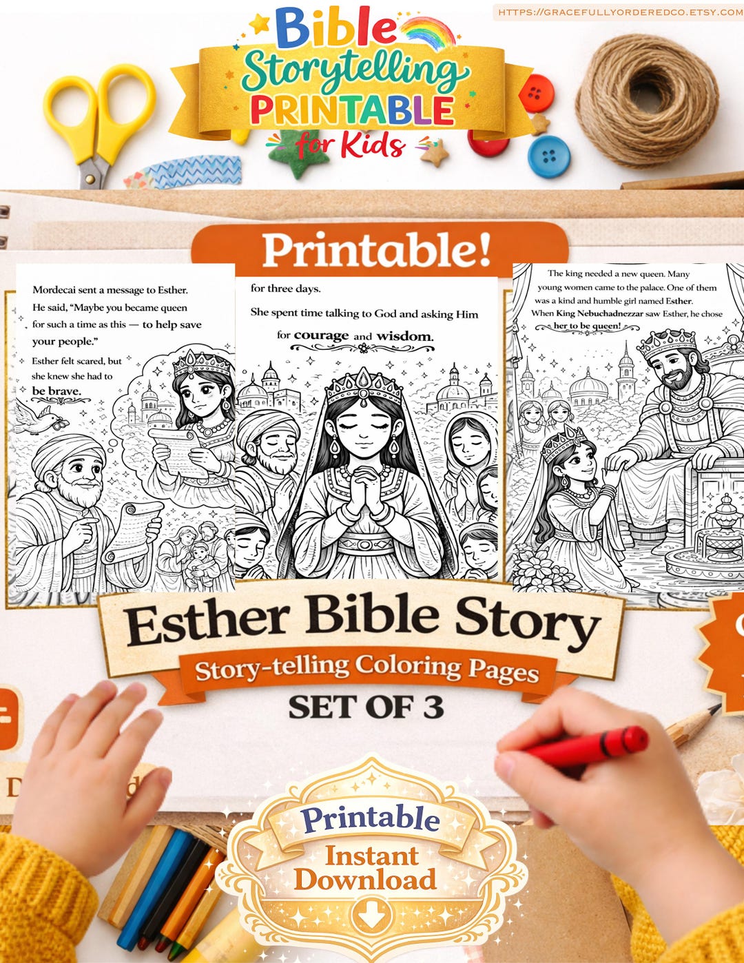 Queen Esther Bible Story Printable Set | Kids Christian Bundle | Faith ...