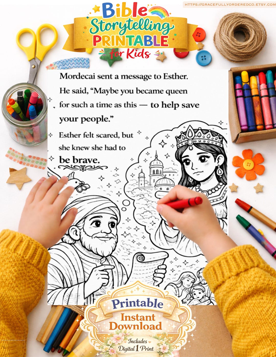 Queen Esther Bible Coloring Page | Christian Kids Printable | Faith ...