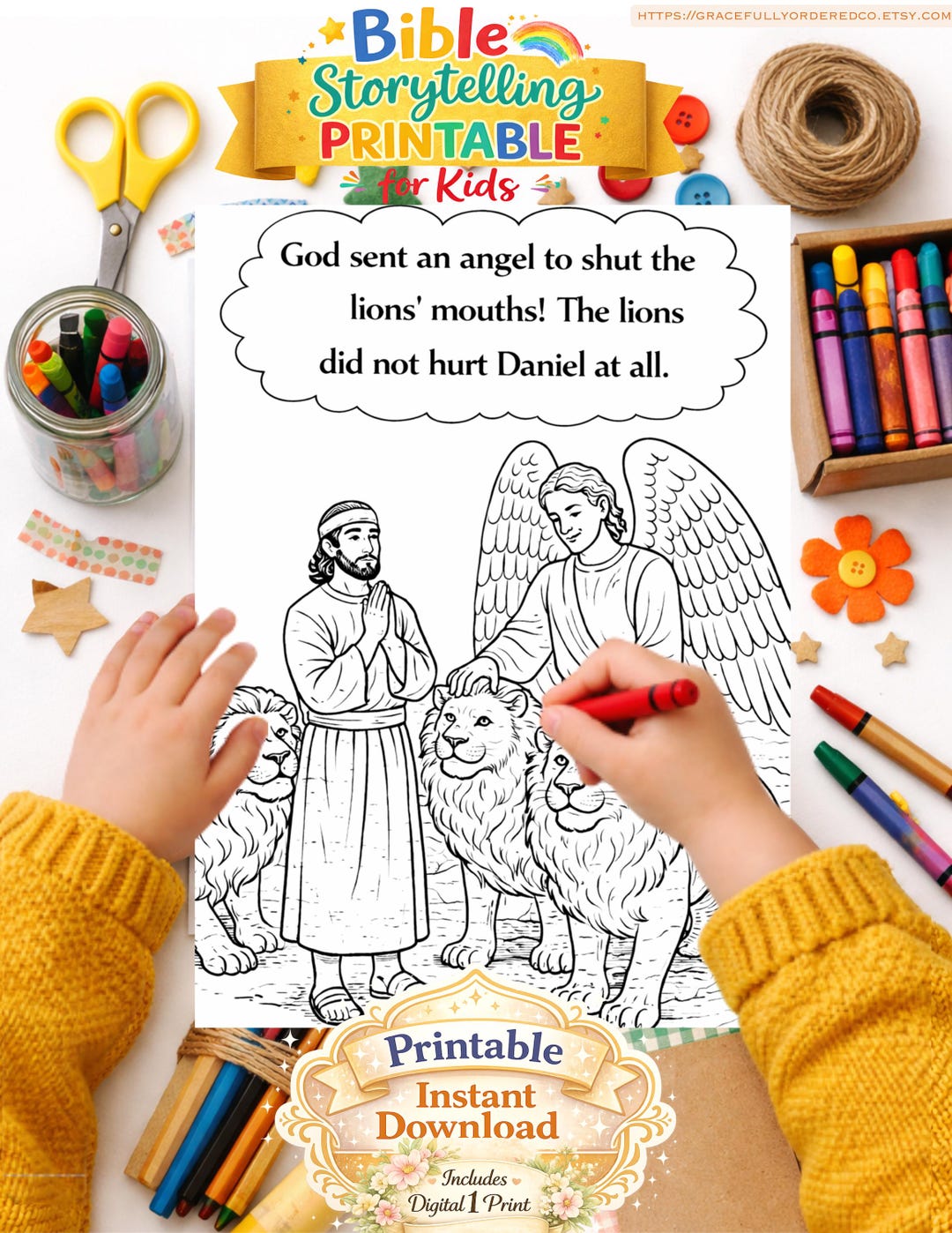 Daniel & Angel Coloring Page | Bible Story Printable | Christian Kids ...