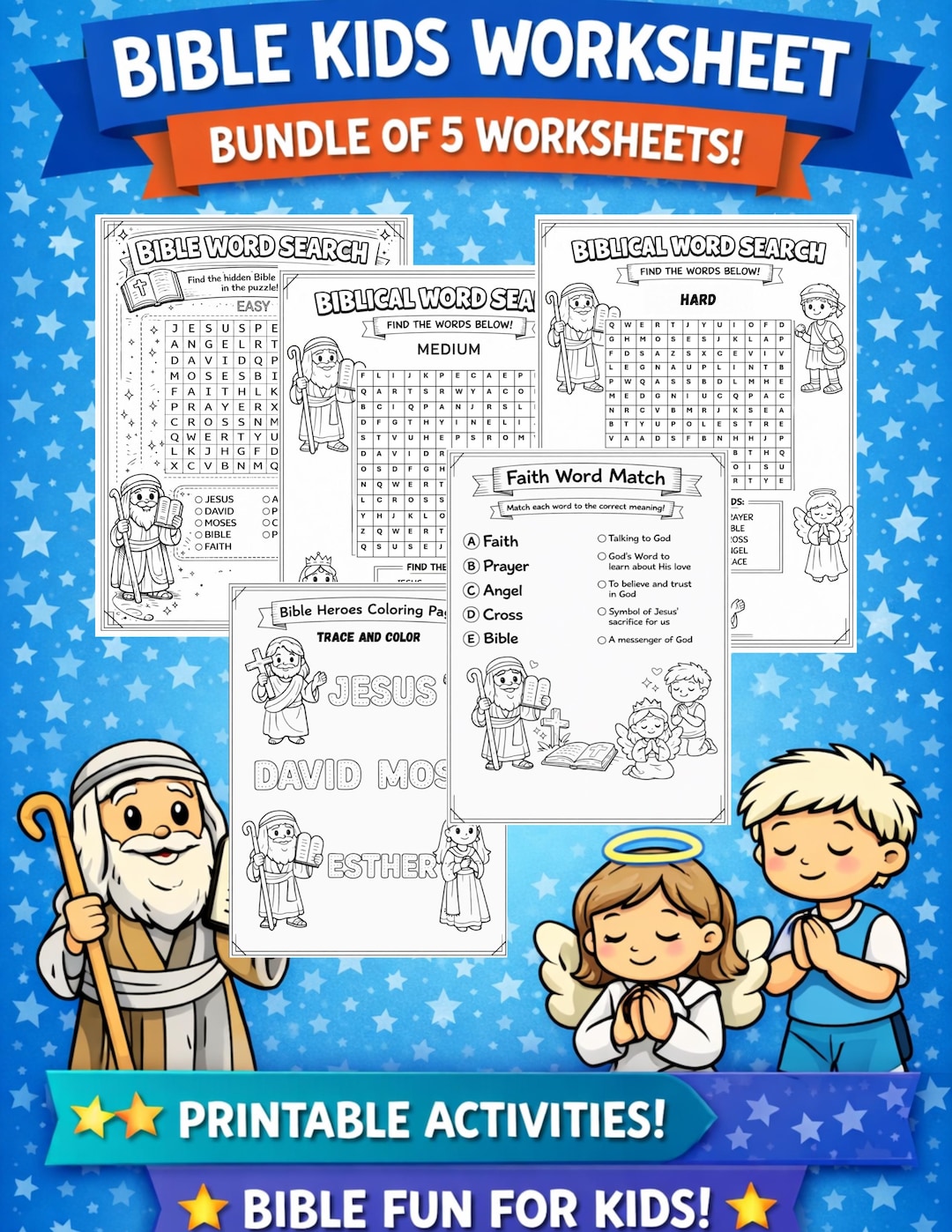 Christian Kids Activity Bundle | Bible Games Printable Pack | Sunday ...