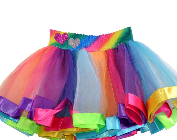 Rainbow Tutu Skirt Love Heart Costume Dress up Glow Party Birthday Tutu ...
