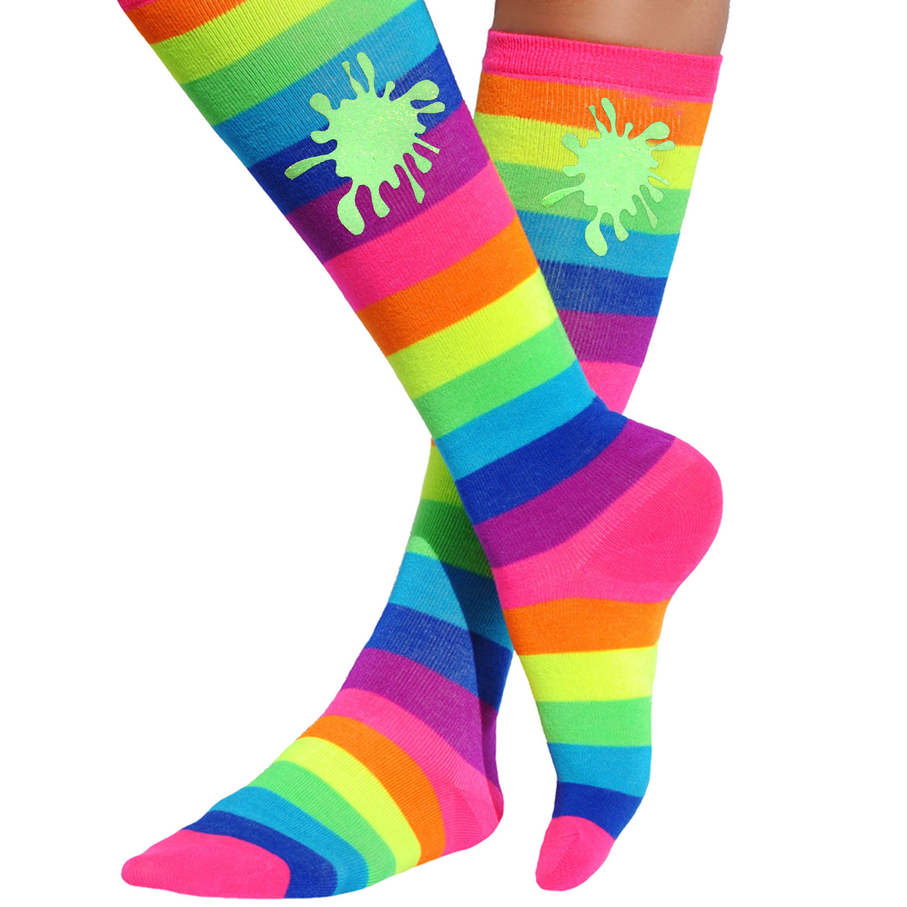 Slime Party Rainbow Knee High Socks Glitter Crunchy Slime Crazy Fun ...