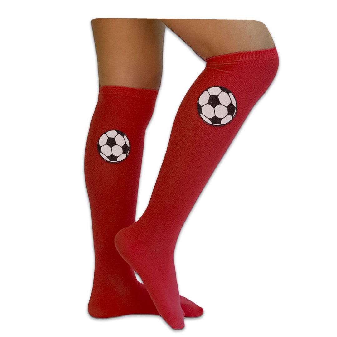 Girls Soccer Socks Red Knee High Socks Soccer Hair Bow Black White ...