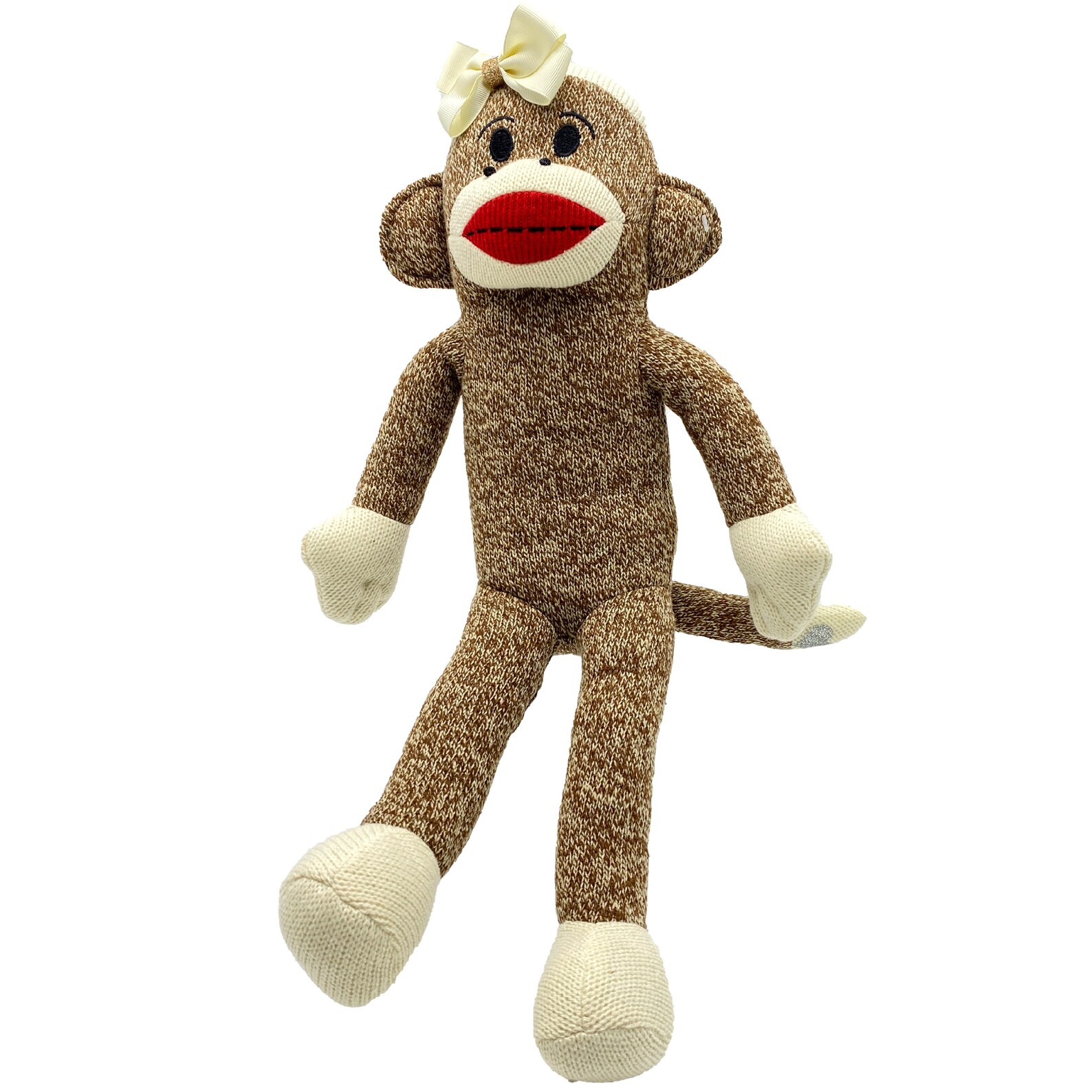Sock Monkey Doll Soft Monkey Toy Gold Hair Bow Brown Stuffed Animal ...
