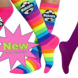 Girls Soccer Socks Rainbow Knee High Socks Soccer Hair Bow Black White ...