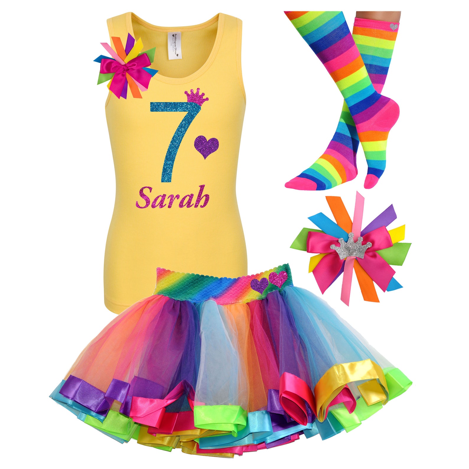 7th Birthday Outfit Girls Birthday Shirt 7 Rainbow Tutu Dress | Etsy