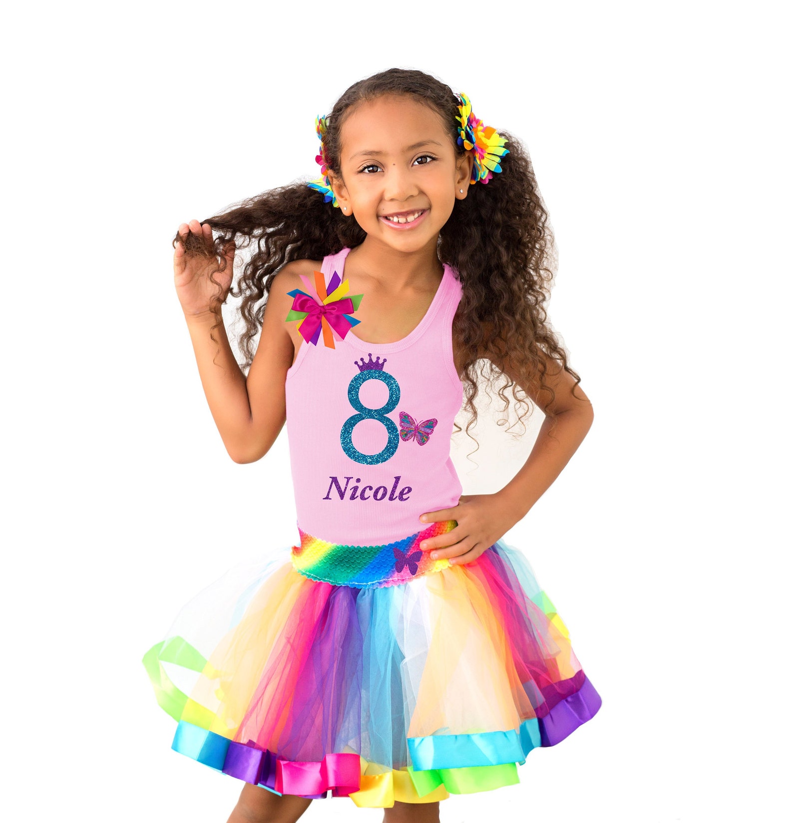 Girls Rainbow Outfit Pink Butterfly 8th Birthday Shirt 8 | Etsy