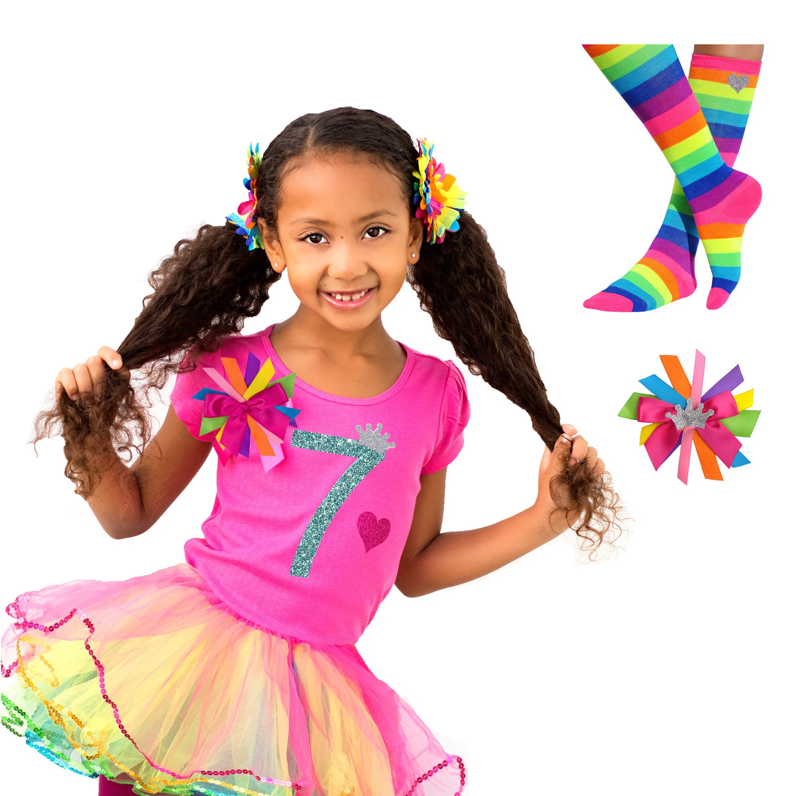 7th Birthday Outfit, 7th Birthday Rainbow Tutu Set, Rainbow Party ...