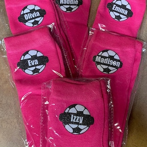 Girls Soccer Socks Pink Knee High Socks Personalized Soccer Ball Soccer ...