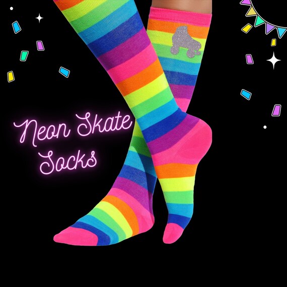 Roller Skate Socks Roller Derby Socks Skate Boot Socks Neon Rainbow Knee High Socks Striped