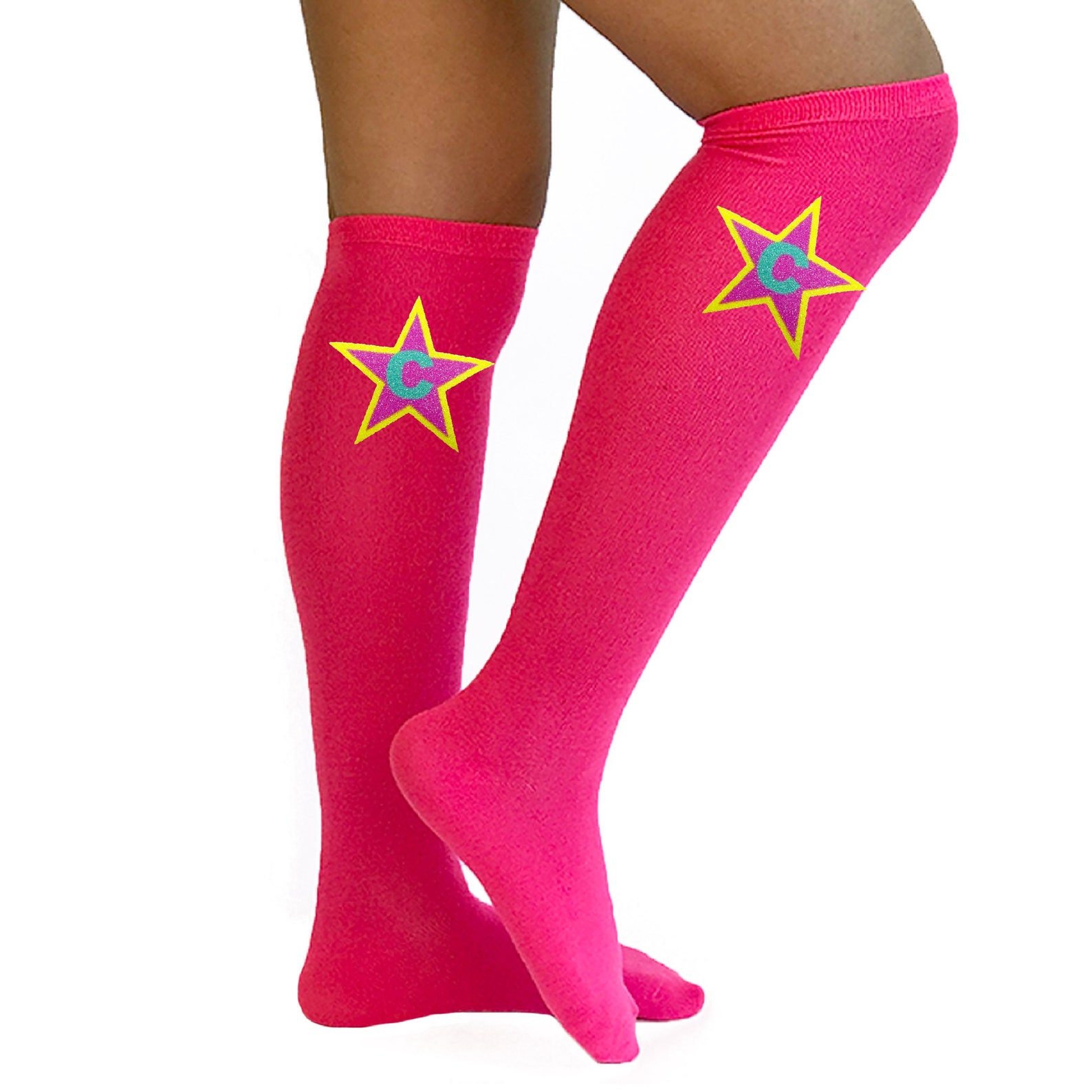 Girls Neon Pink Knee High Socks Skating Birthday Party Socks - Etsy