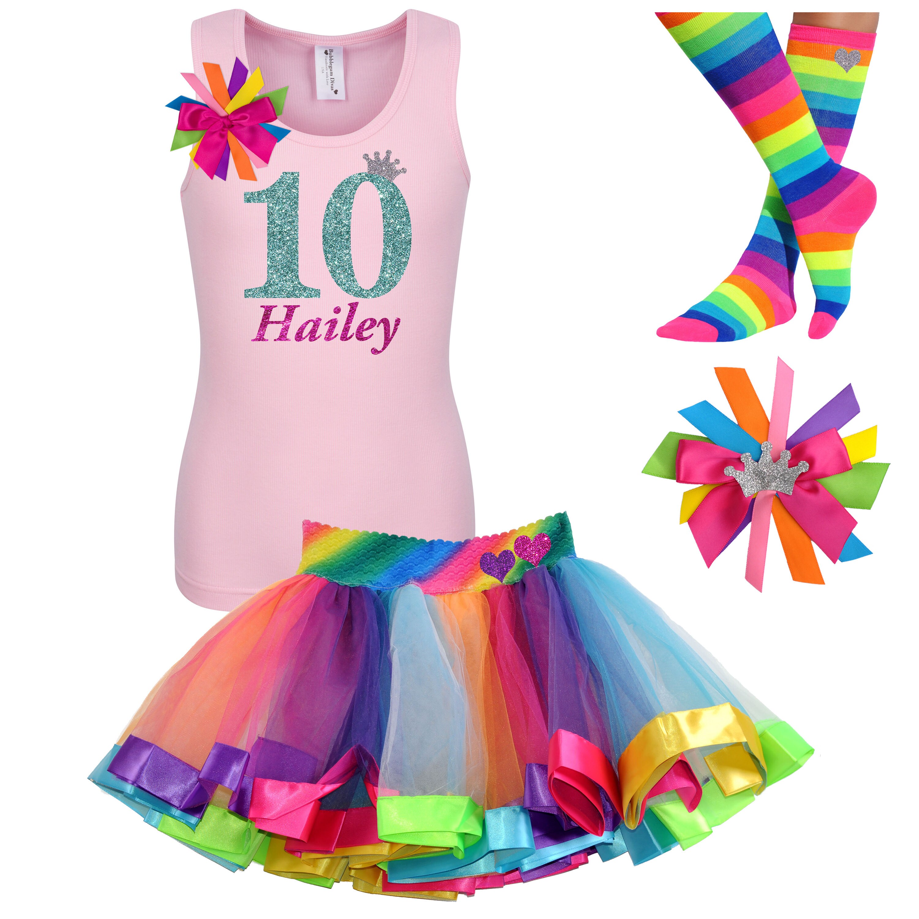 10th Birthday Shirt Tween Birthday Outfit Rainbow Tutu Glow Party Hair ...
