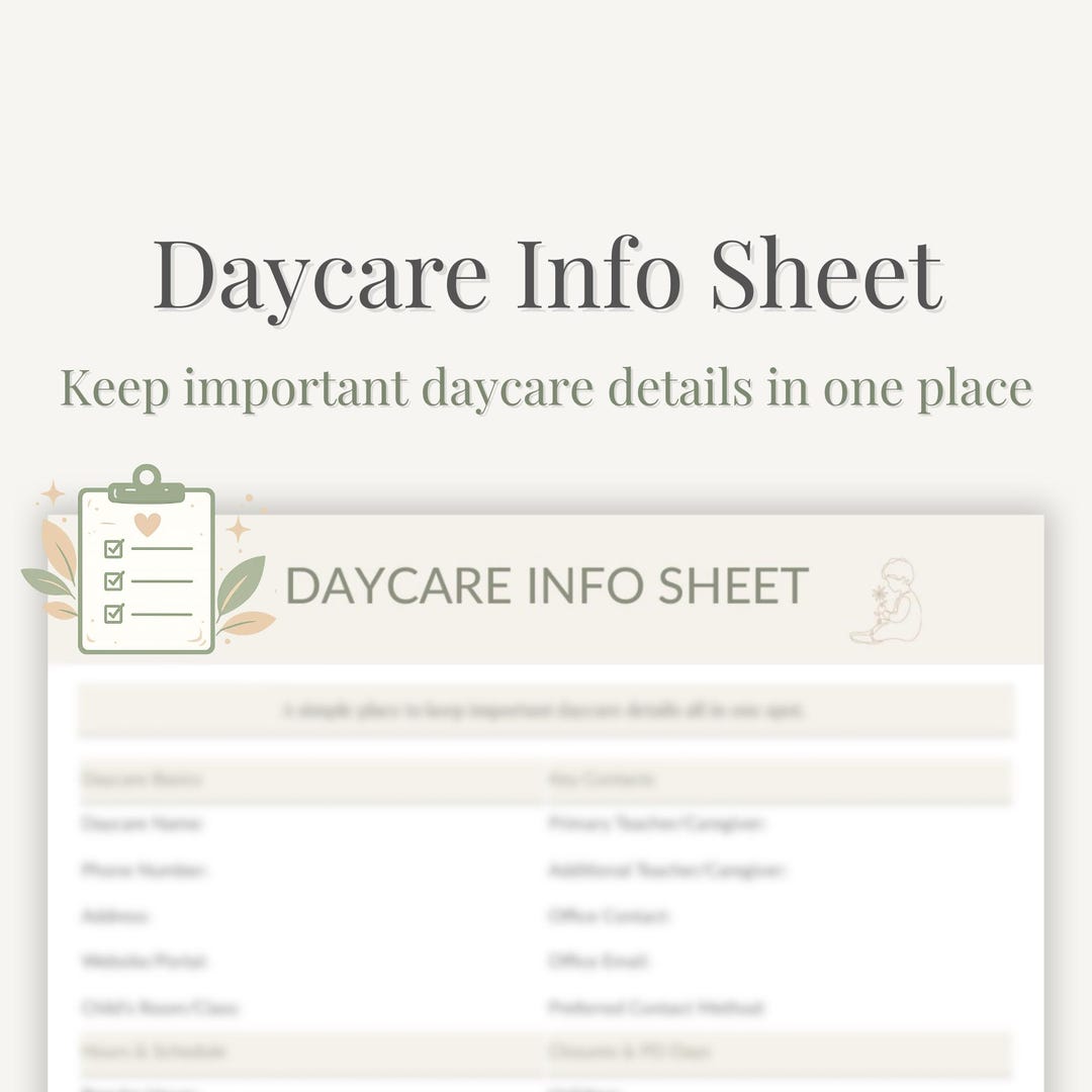 Daycare Info Sheet | Printable and Fillable Daycare Reference for ...
