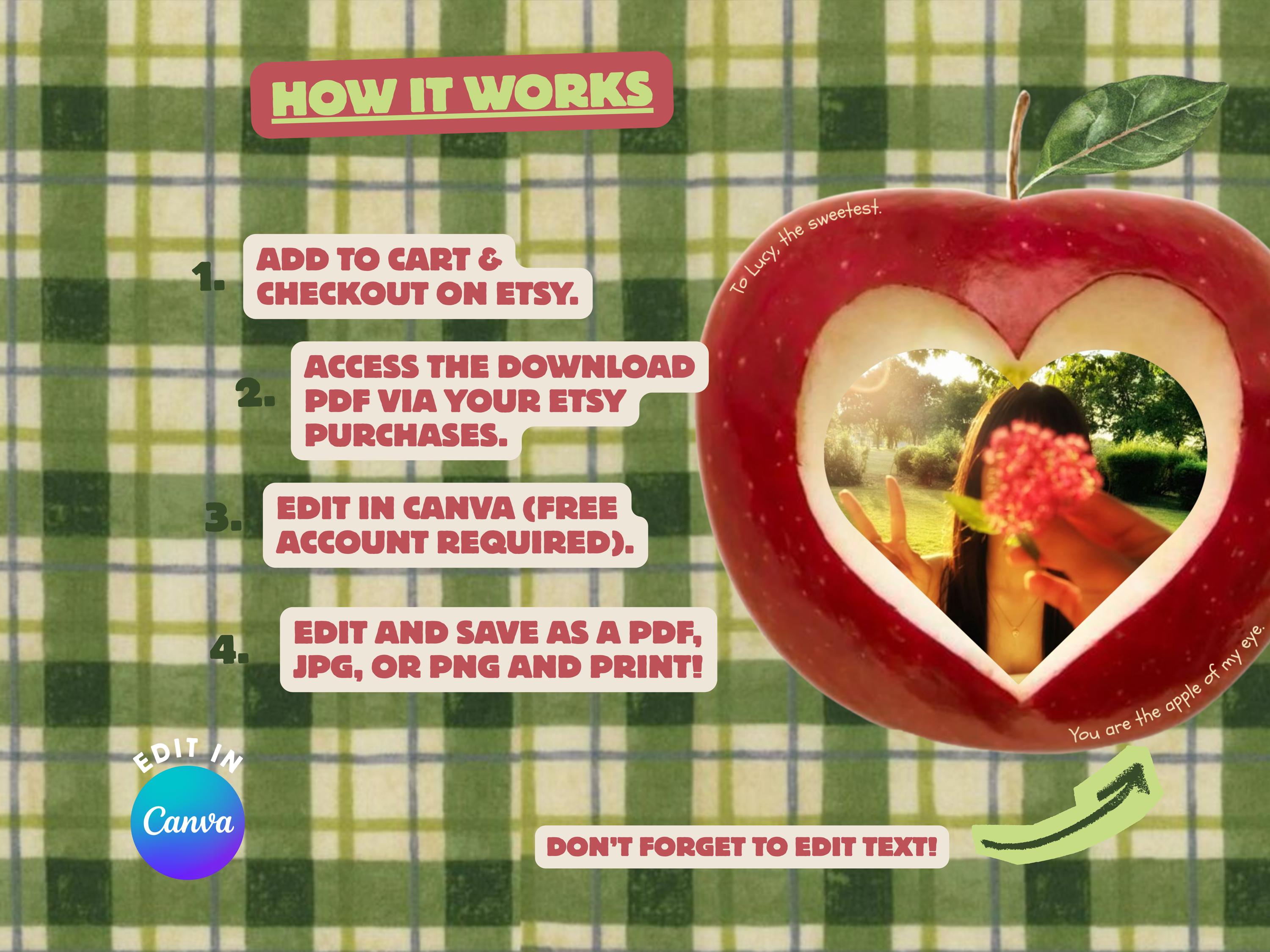 Apple Core Heart, Printable Photo Template, Valentine's Anniversary ...