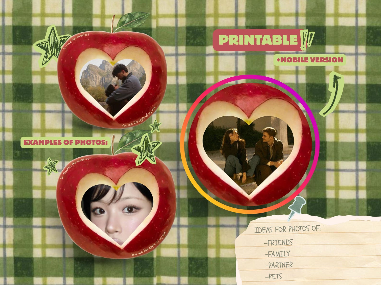 Apple Core Heart, Printable Photo Template, Valentine's Anniversary ...