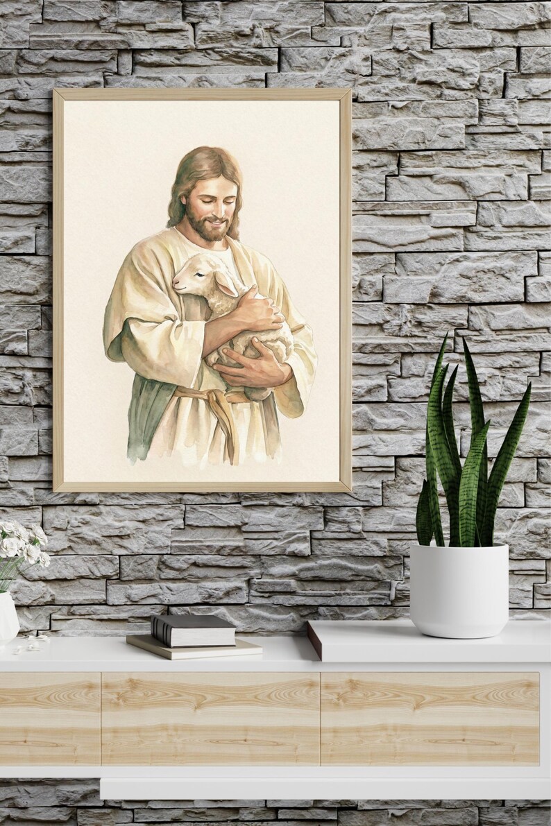 Jesus Good Shepherd Nursery Set of 3, Watercolor Lamb and Dove Wall Art ...