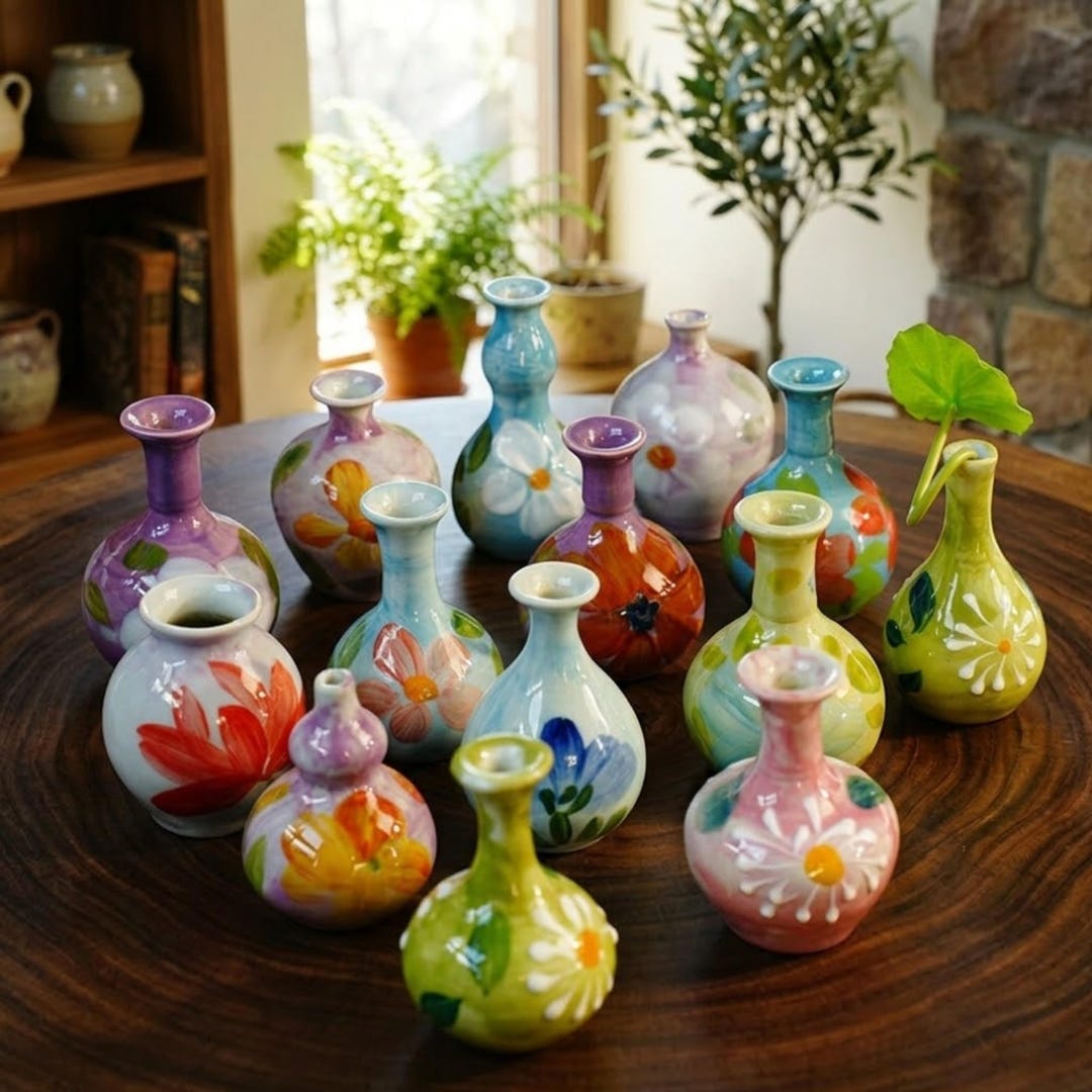 Mini Ceramic Vase, Handmade Mini Vase, Hand Painted Ceramic Jar, Cute ...