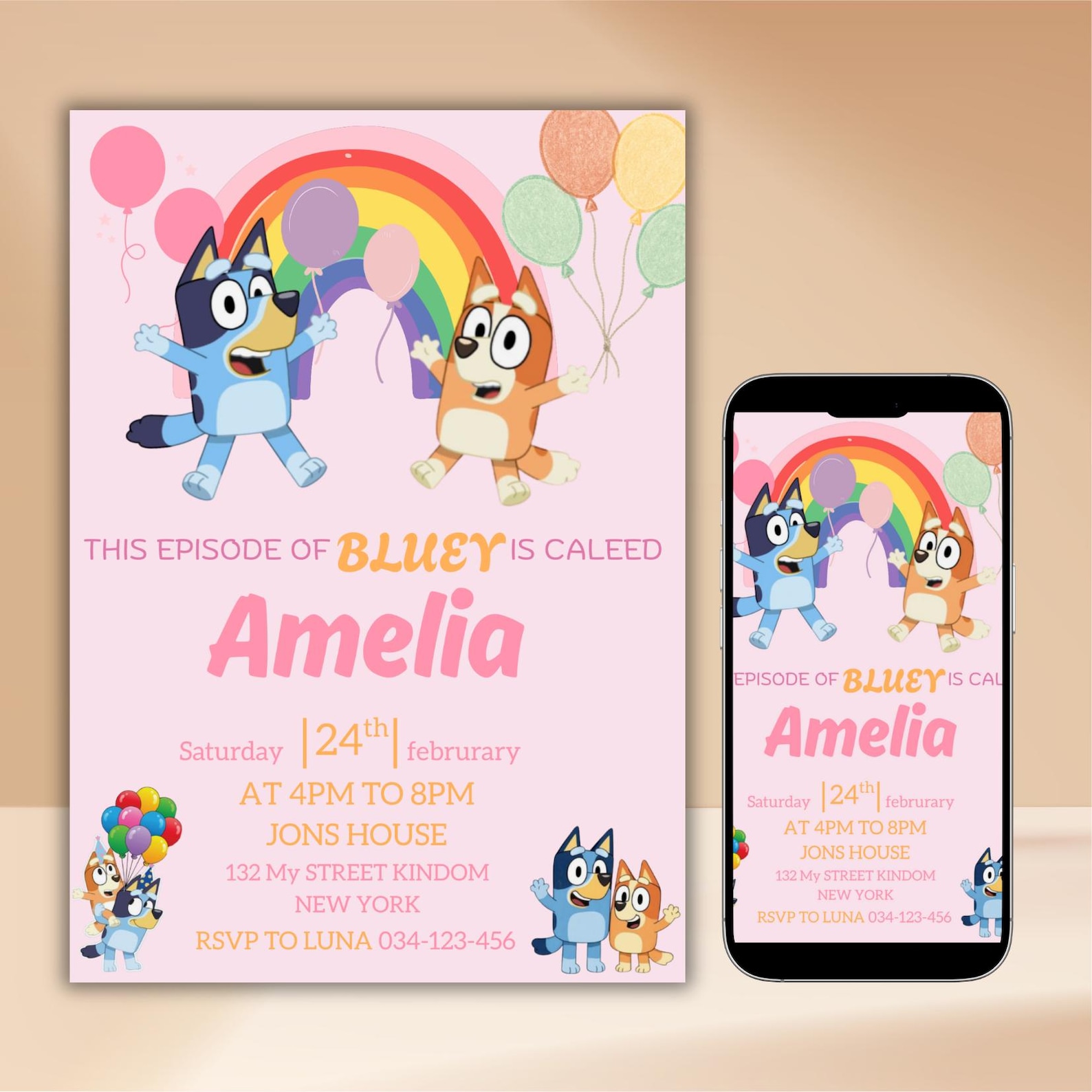 Bluey Birthday Invitation Bing Birthday Invitation Editable Bluey and ...