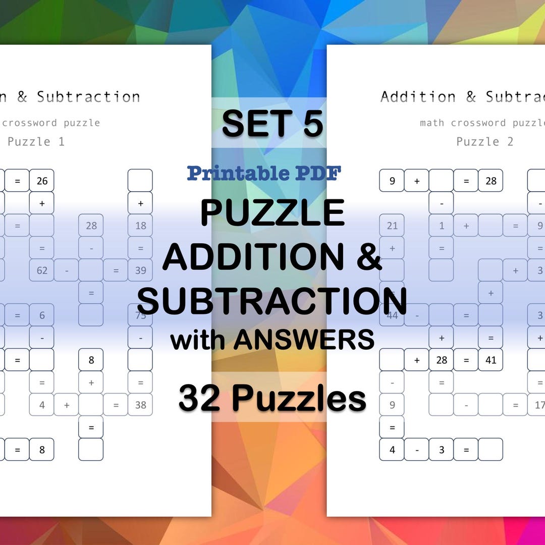Math Crossword Puzzle Set 5 | Addition & Subtraction Game (printable ...