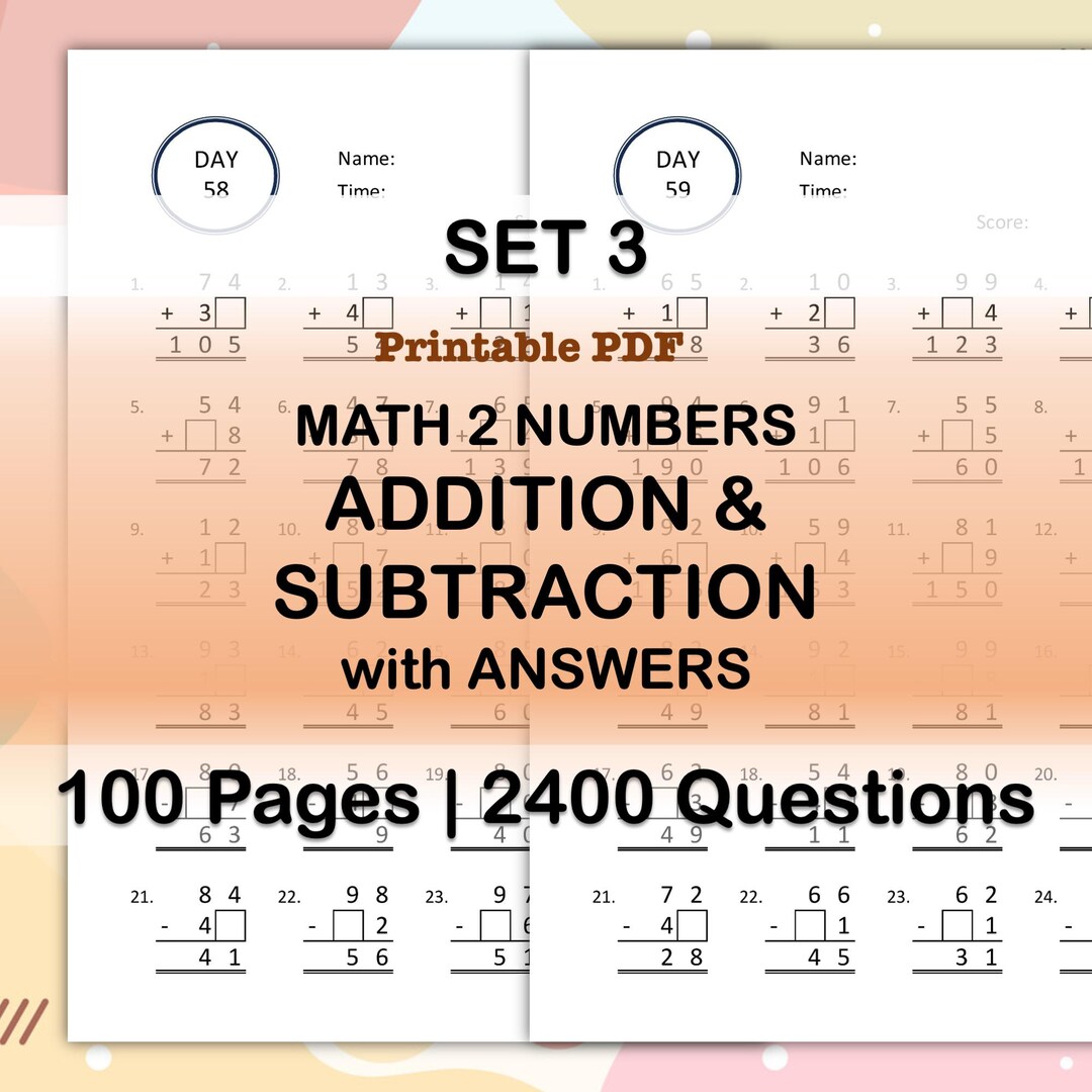 Printable Addition & Subtraction Worksheets Set 3 | Math Practice PDF ...
