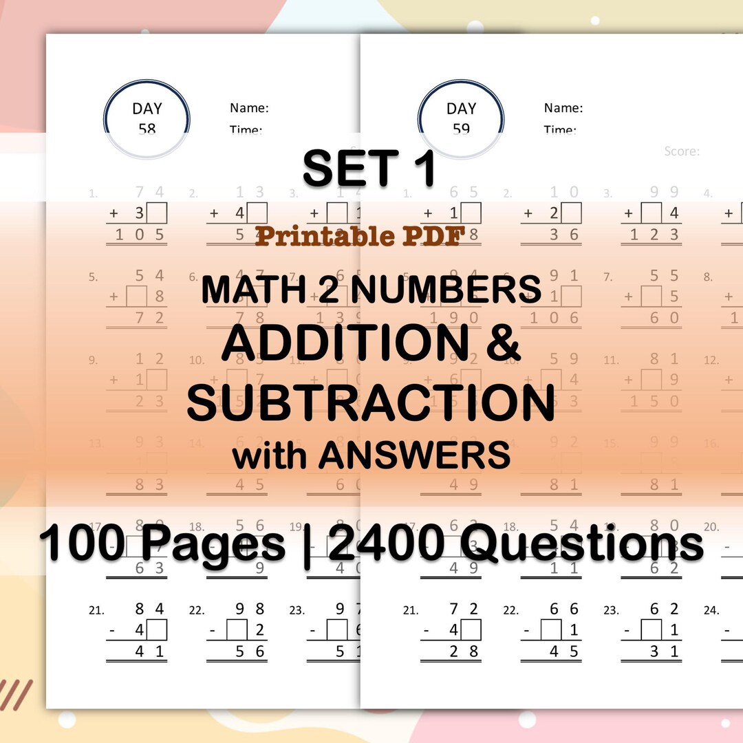 Printable Addition & Subtraction Worksheets Set 1 | Math Practice PDF ...
